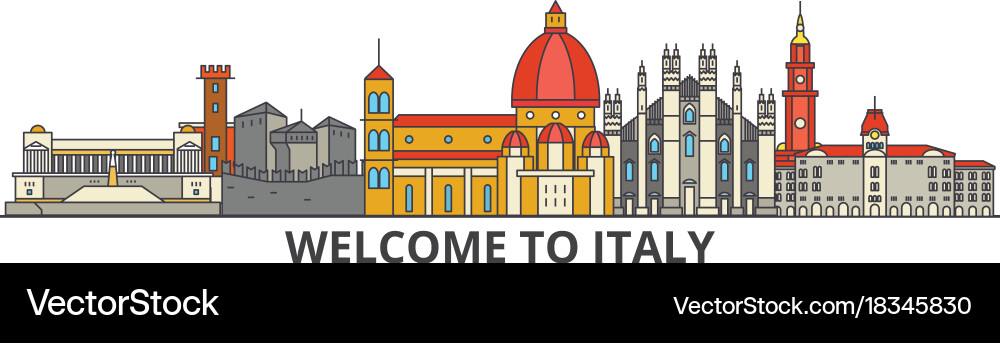Italy outline skyline italian flat thin line Vector Image