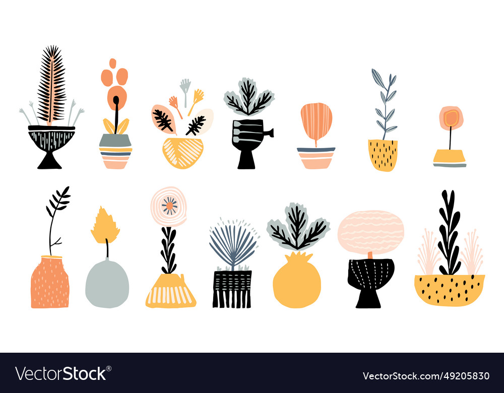 Midcentury modern potted floral houseplant Vector Image