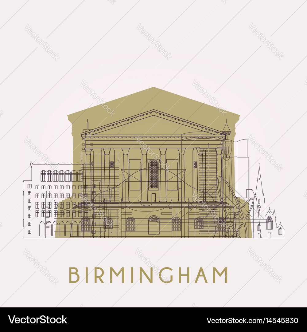 Outline birmingham skyline with landmarks Vector Image