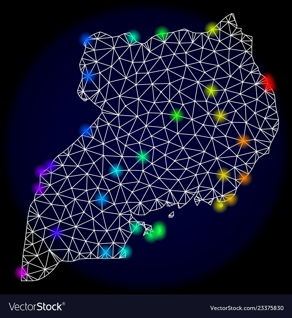 Polygonal network mesh map of uganda with bright Vector Image