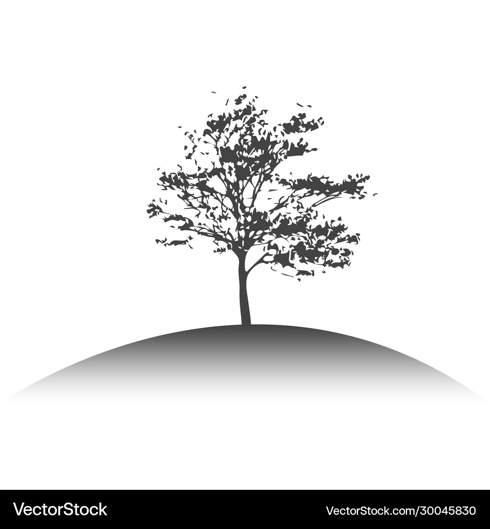 Tree with fallen leaves on a hill in gray Vector Image