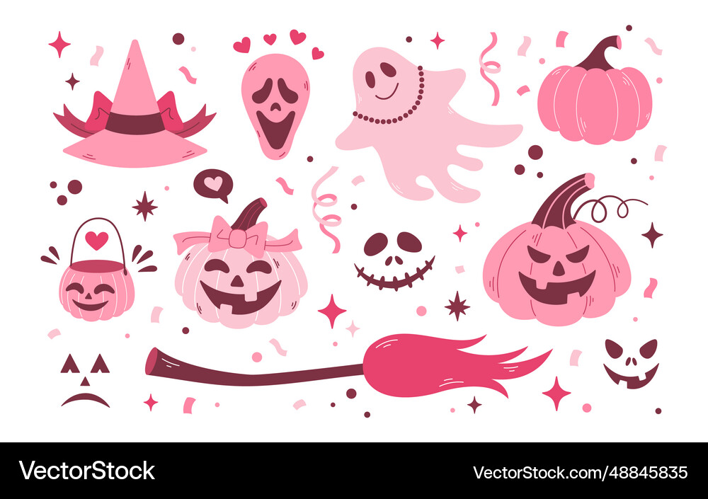 Barbiecore halloween cartoon pink Royalty Free Vector Image