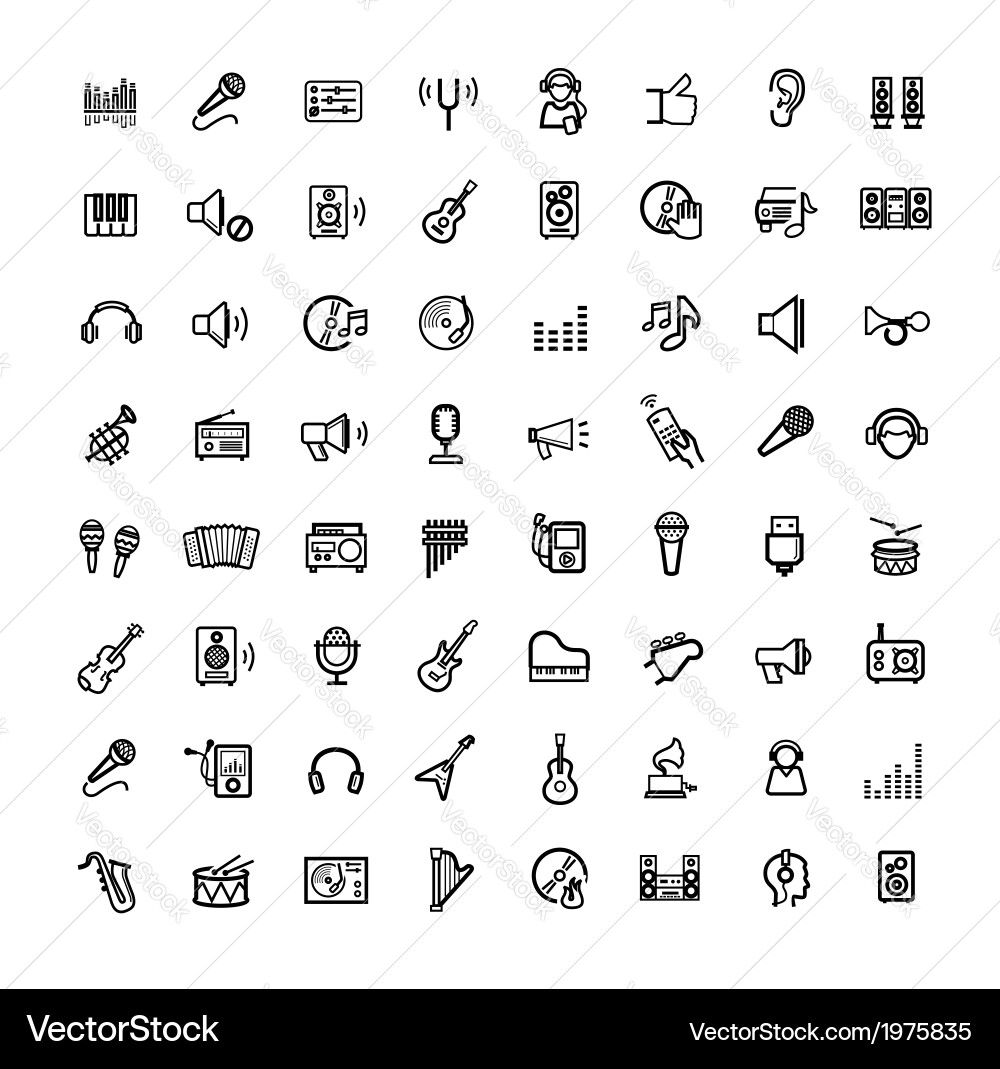Black music icons set Royalty Free Vector Image