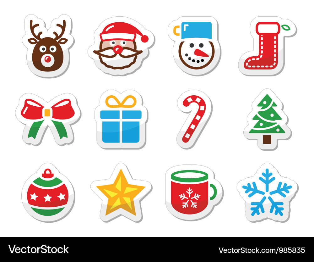 Christmas icons set as labels Royalty Free Vector Image