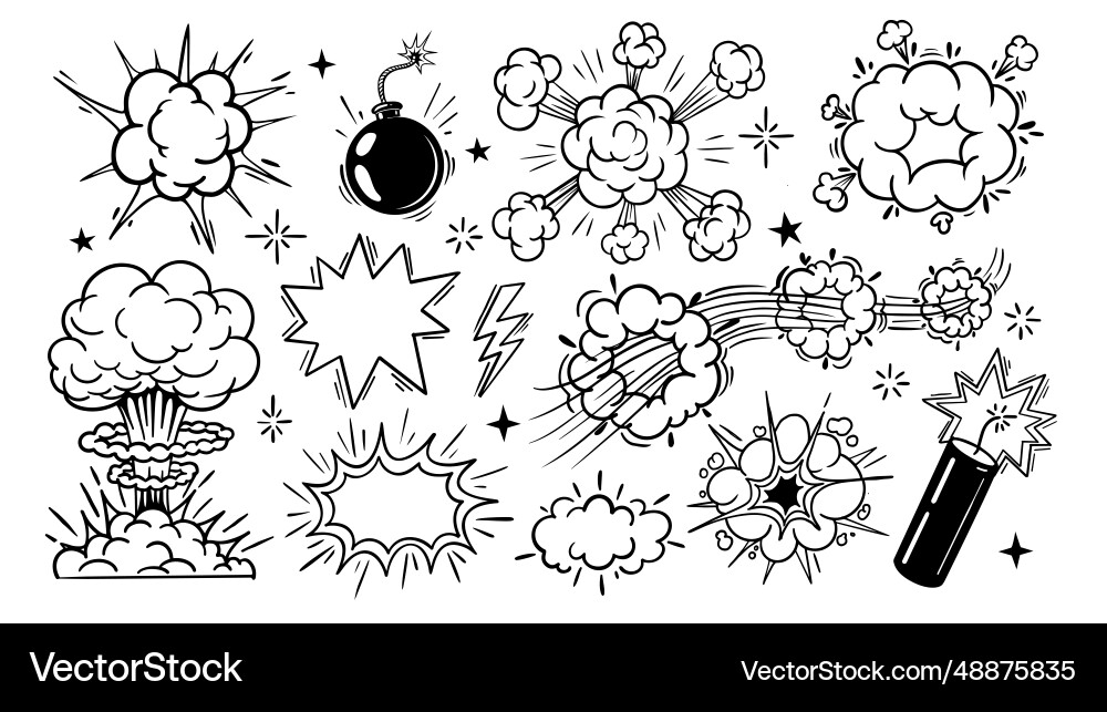 Comic cartoon line bomb explosion doodle fight Vector Image