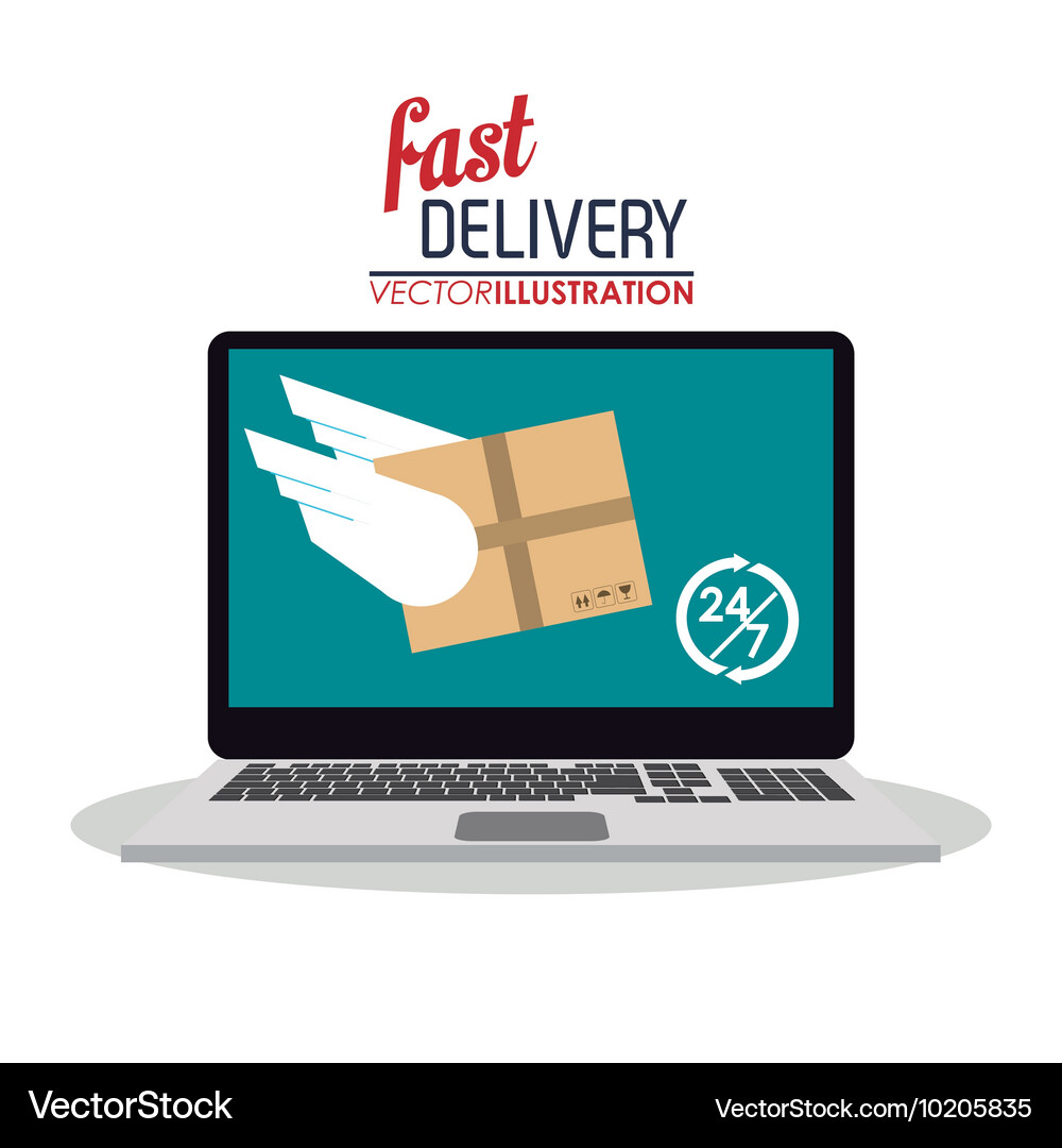 Computer wings box package delivery icon Vector Image