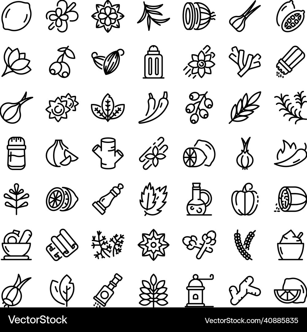 Condiment icons set outline style Royalty Free Vector Image