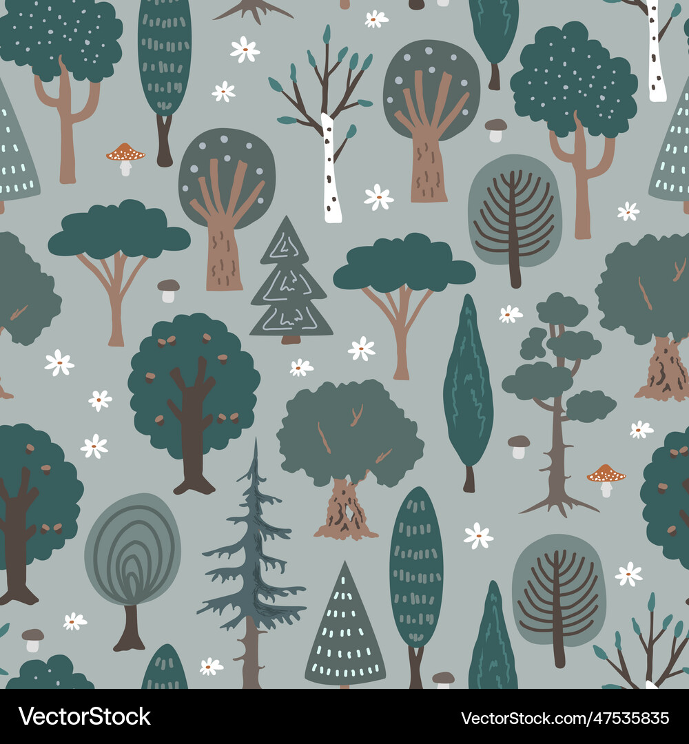 Doodle hand drawn trees and bushes forest Vector Image