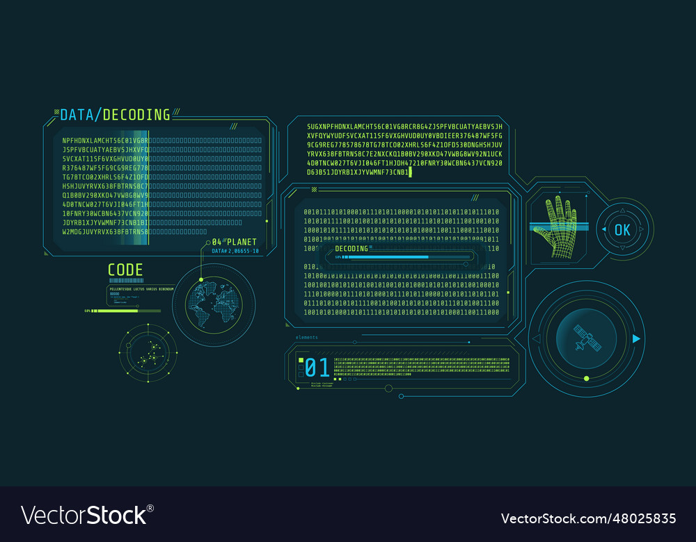 Hud interface design for decoding satellite data Vector Image