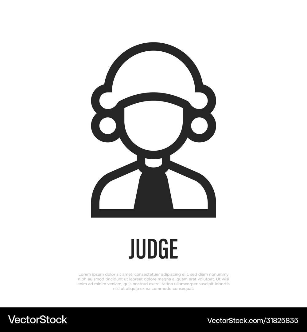 Judge in wig thin line icon Royalty Free Vector Image