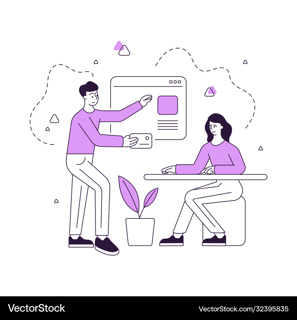 Man sharing data on website to woman Royalty Free Vector