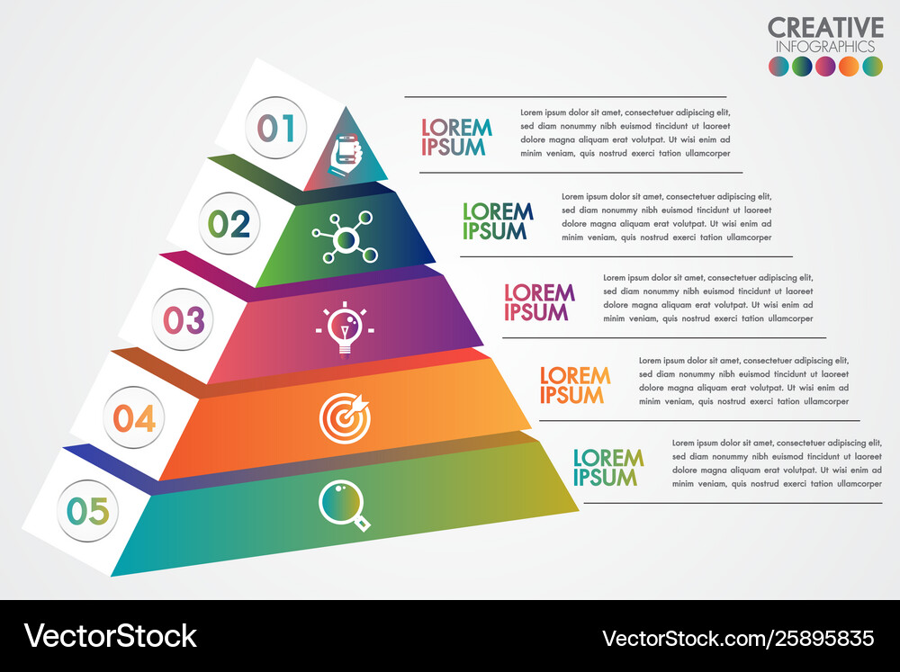Pyramid infographic colorful template 5 steps Vector Image