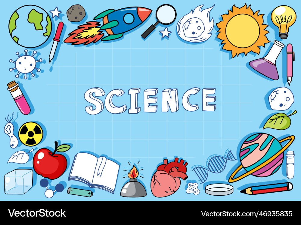 Science banner with doodle icons Royalty Free Vector Image