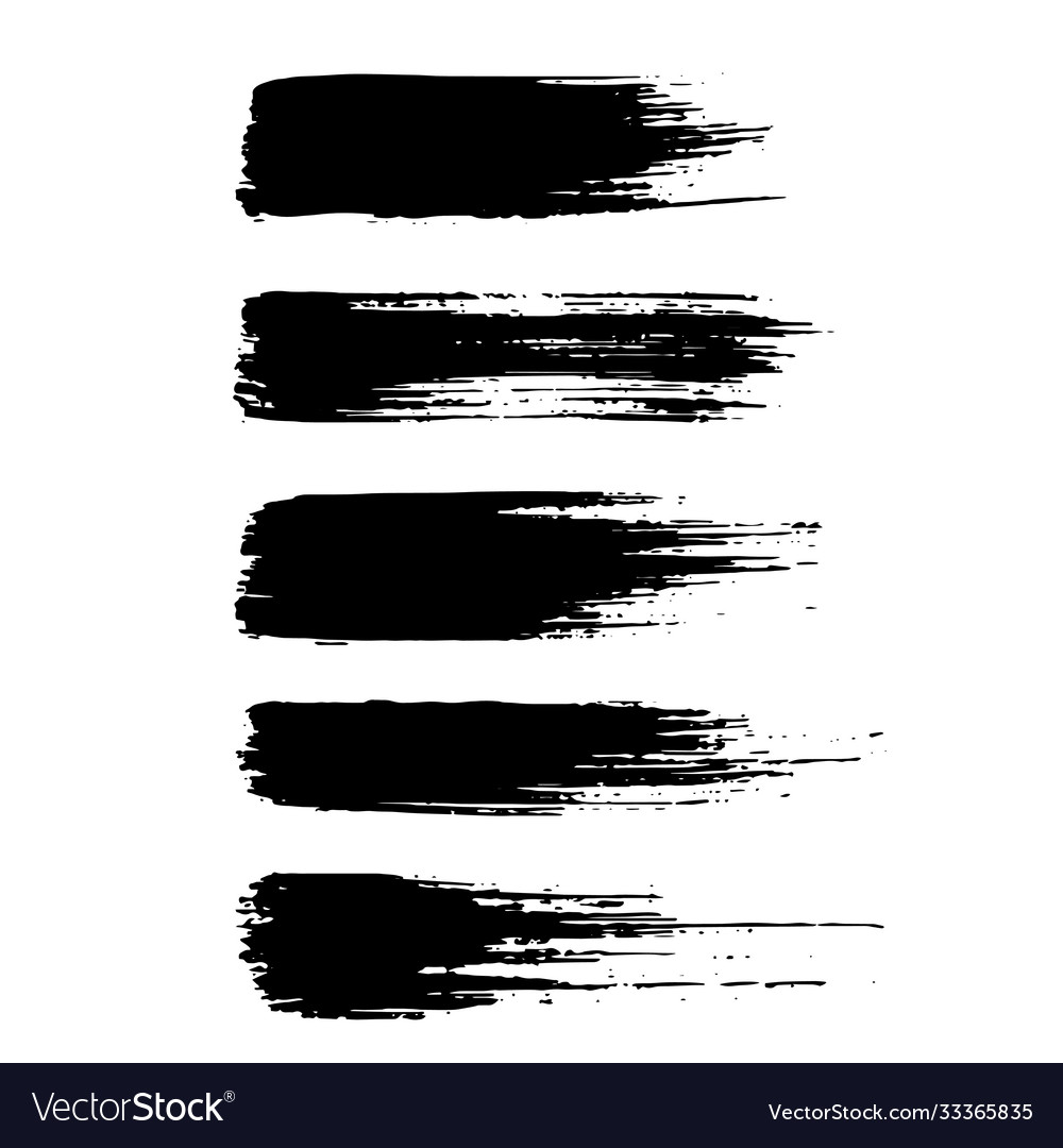 Set brush strokes black ink grunge Royalty Free Vector Image