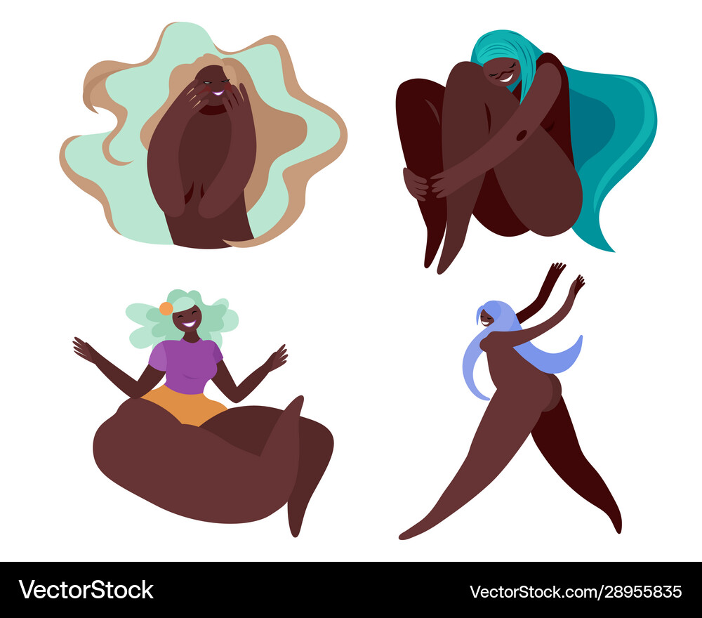 Set characters full black women Royalty Free Vector Image