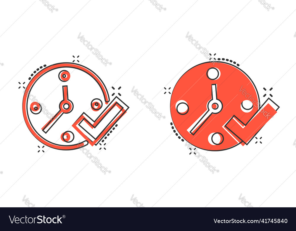 Clock Check Mark Icon In Comic Style Timer Vector Image