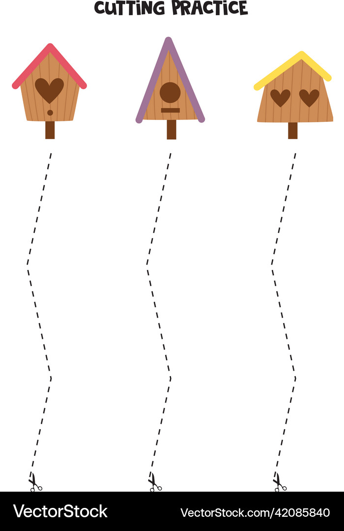 Cutting practice for children with cartoon Vector Image