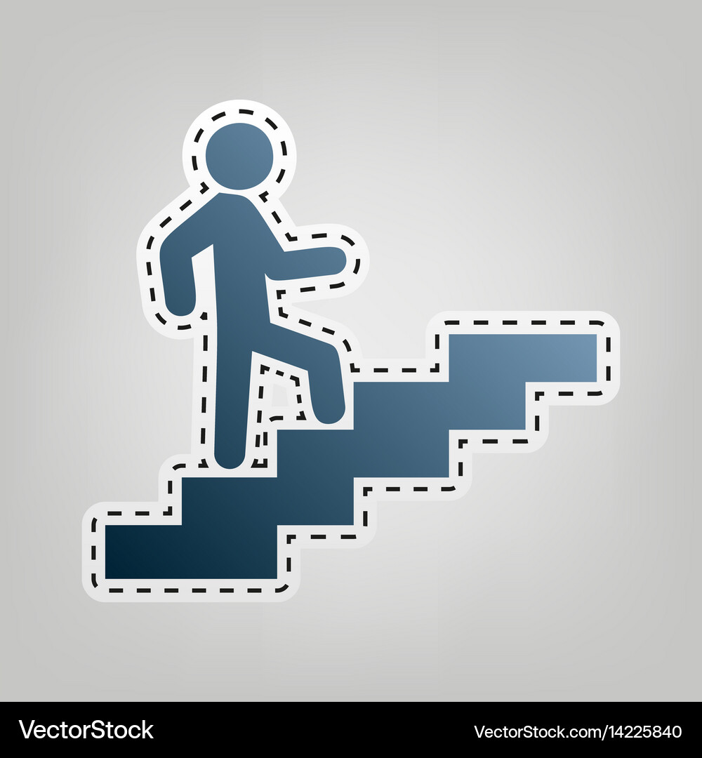 Man on stairs going up blue icon Royalty Free Vector Image