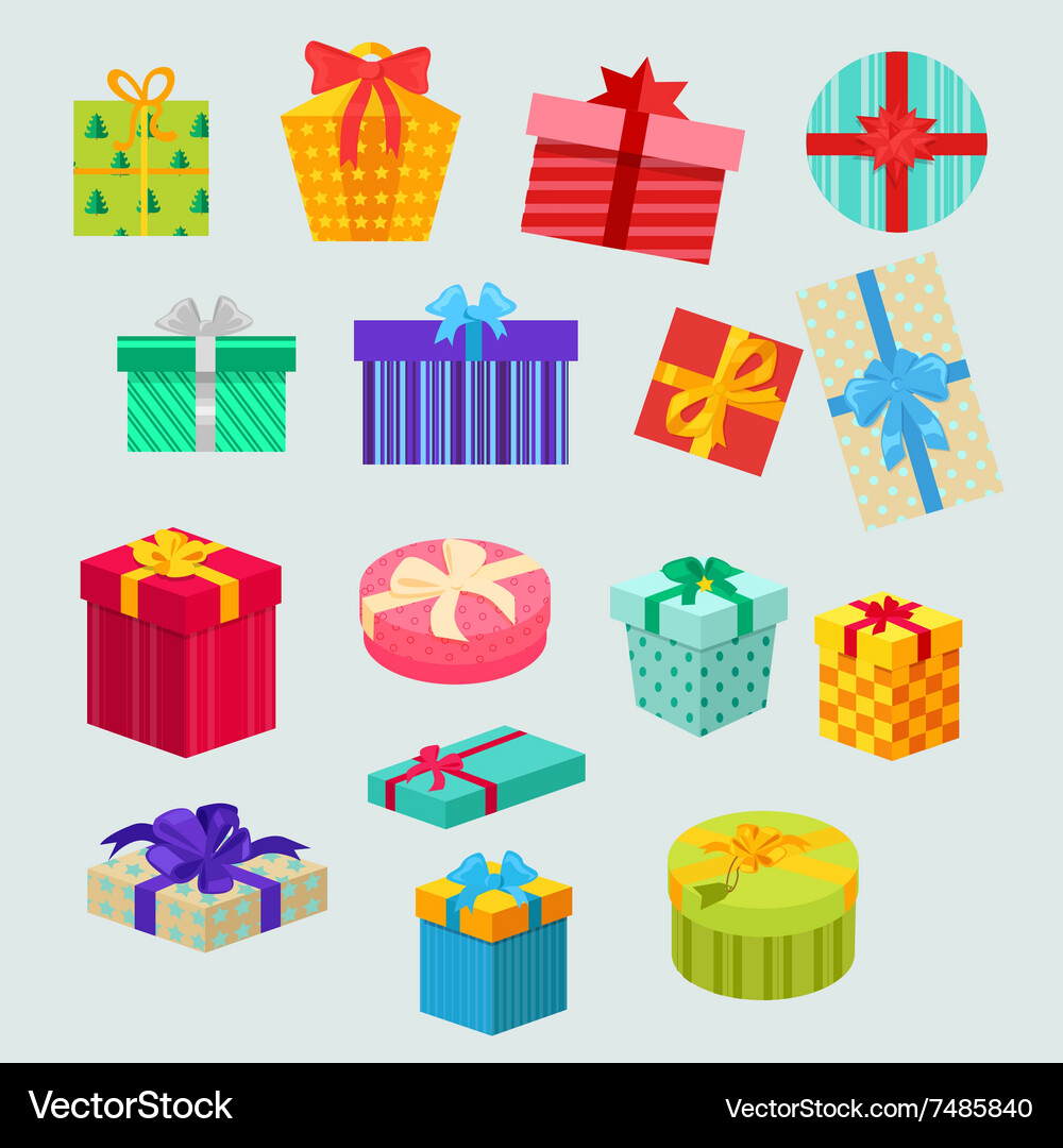Set of gifts boxes design flat Royalty Free Vector Image