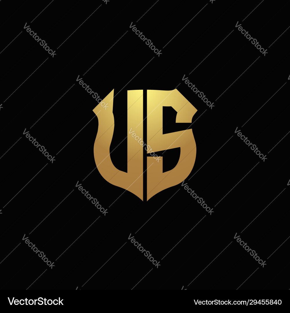 Us logo monogram with gold colors and shield Vector Image
