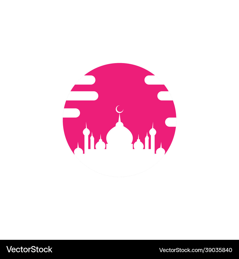 White mosque on a pink icon logo Royalty Free Vector Image