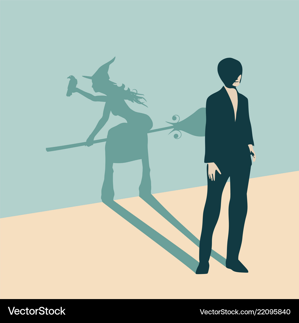 Young lady and fantasy shadow Royalty Free Vector Image