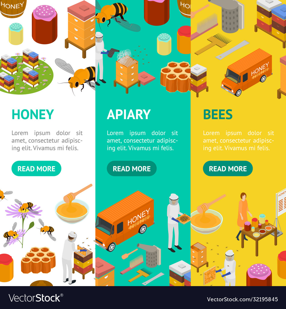 Apiary concept banner vertical set 3d isometric Vector Image Apiary concept banner vertical set 3d isometric Vector Image