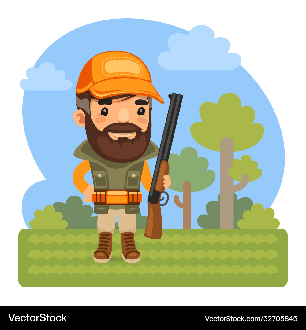 Cartoon huntsman in forest Royalty Free Vector Image