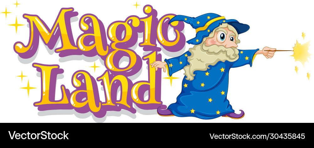 Font design for word magic land with wizard Vector Image