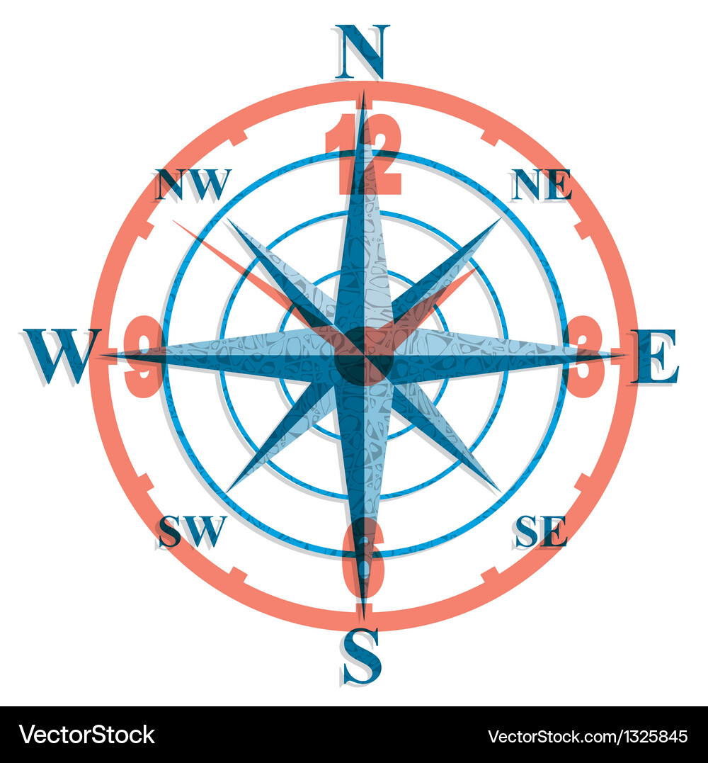 Original clock with wind rose Royalty Free Vector Image