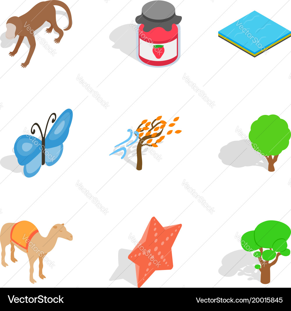 Preserve icons set isometric style Royalty Free Vector Image