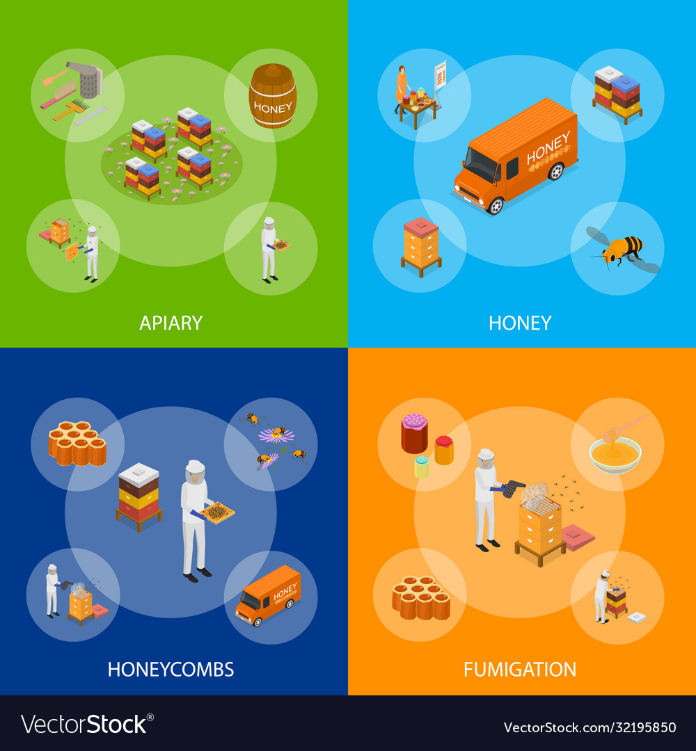 Apiary concept banner set 3d isometric view Vector Image Apiary concept banner set 3d isometric view Vector Image