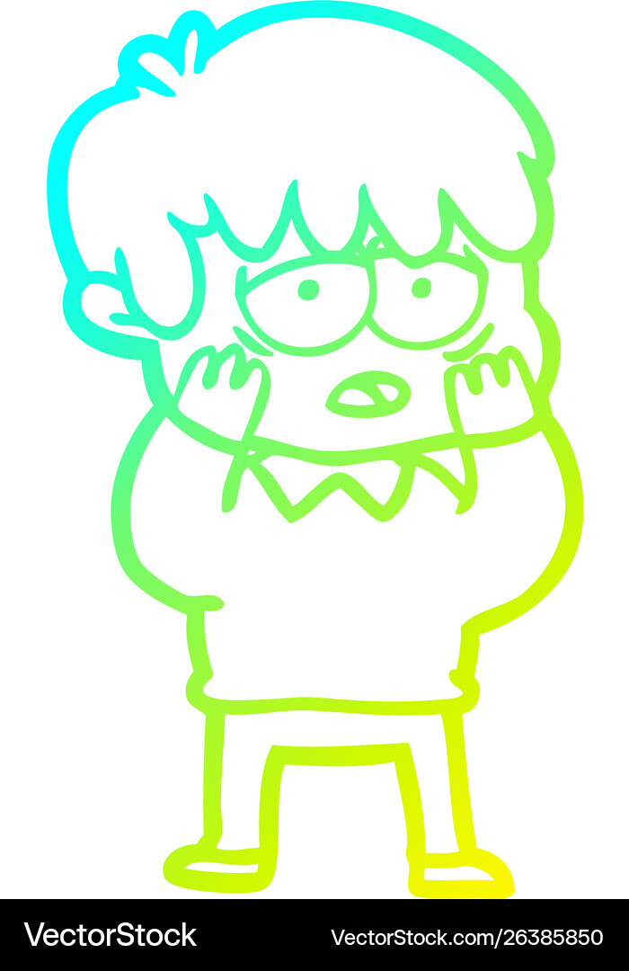 Cold gradient line drawing cartoon exhausted boy Vector Image