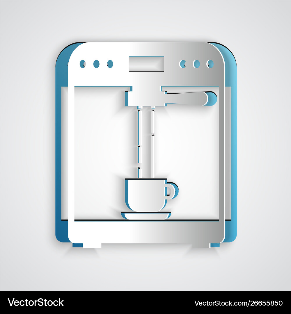 Paper cut coffee machine and coffee cup icon Vector Image