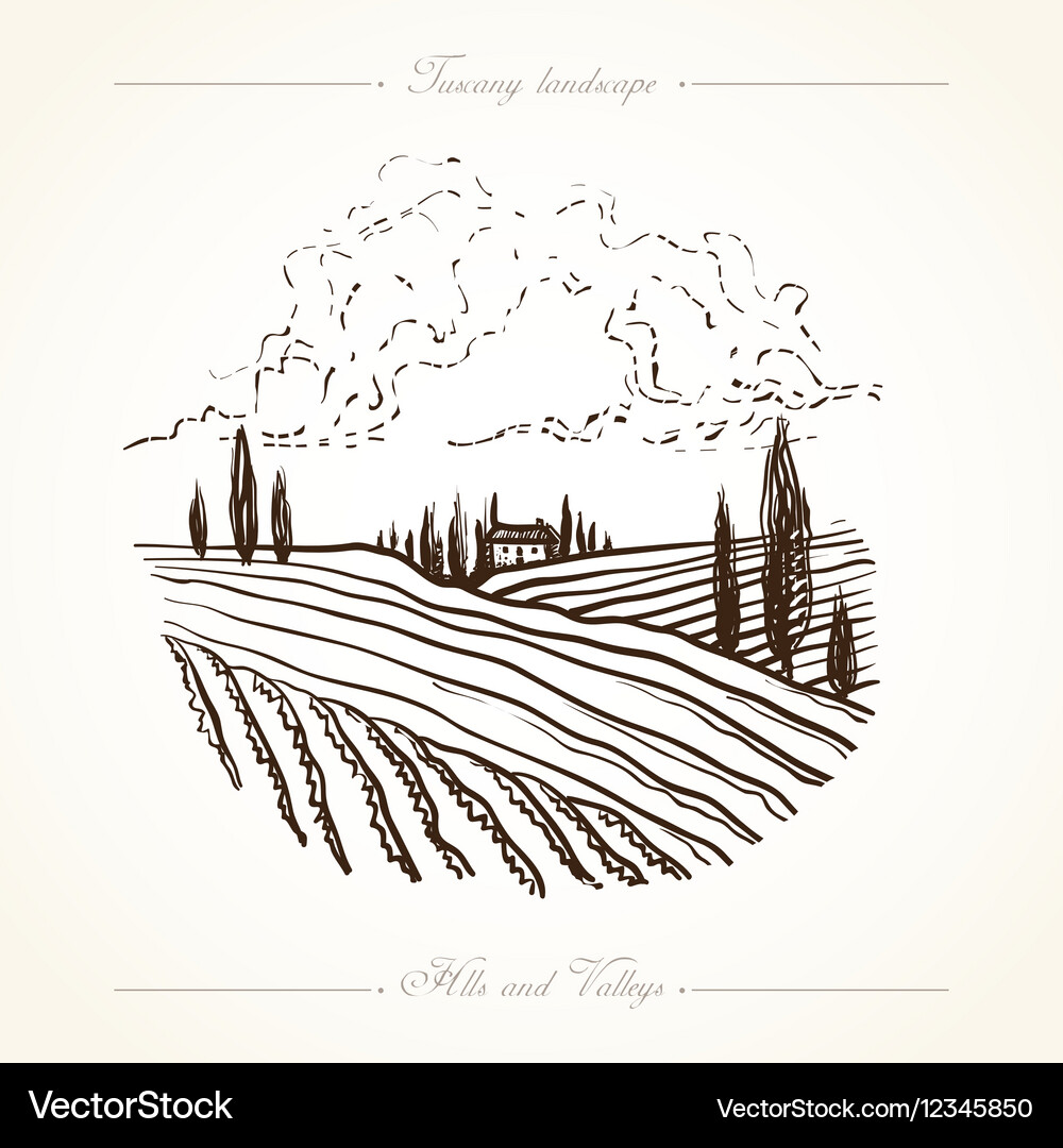 Tuscany landscape hand drawn Royalty Free Vector Image