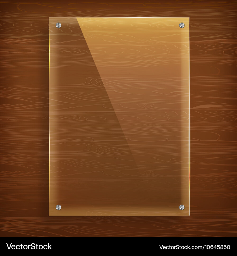 Wooden background with glass frame Royalty Free Vector Image