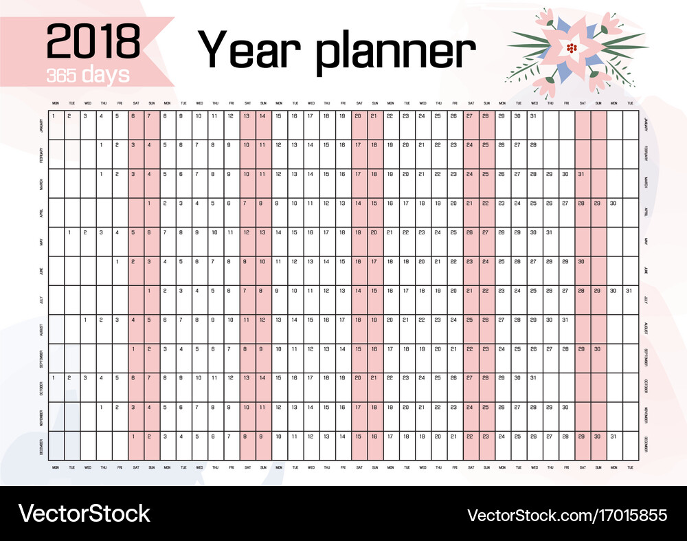 2018 Planner Calendar - Weekly Layout Royalty Free Vector