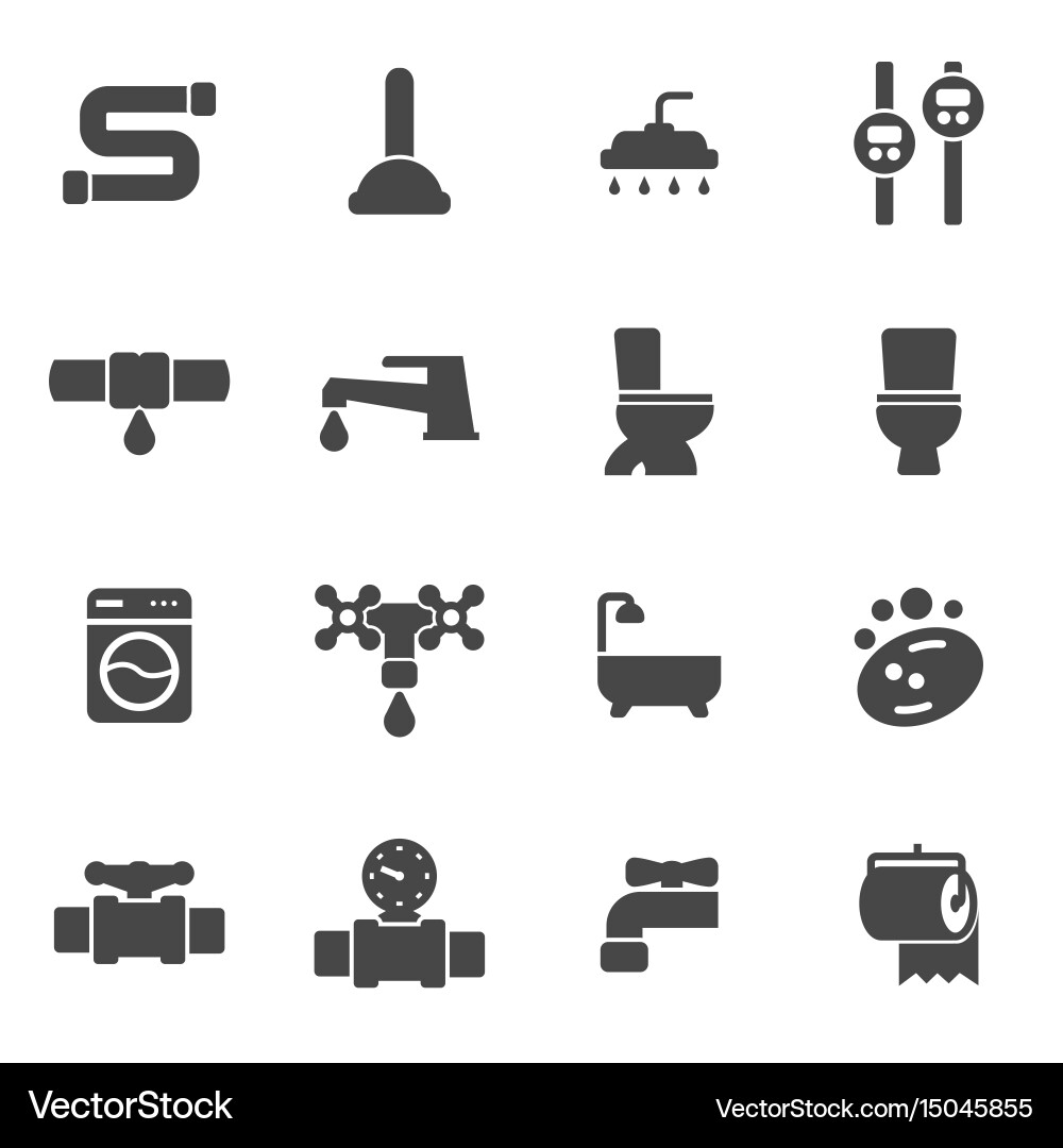 Black plumbing icons set Royalty Free Vector Image