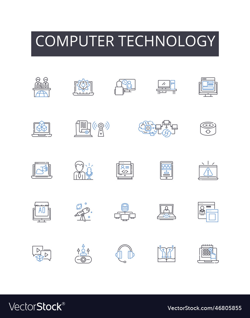 Computer technology line icons collection Vector Image