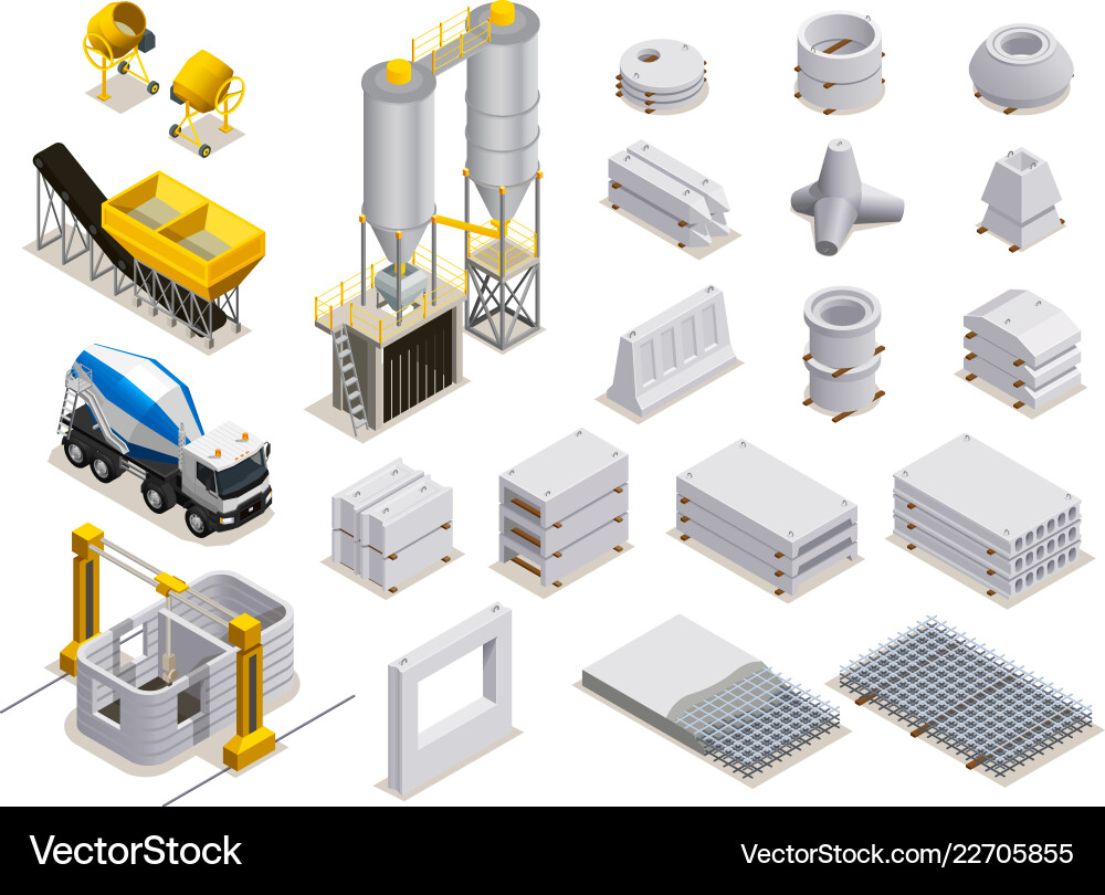 Concrete production isometric icons Royalty Free Vector