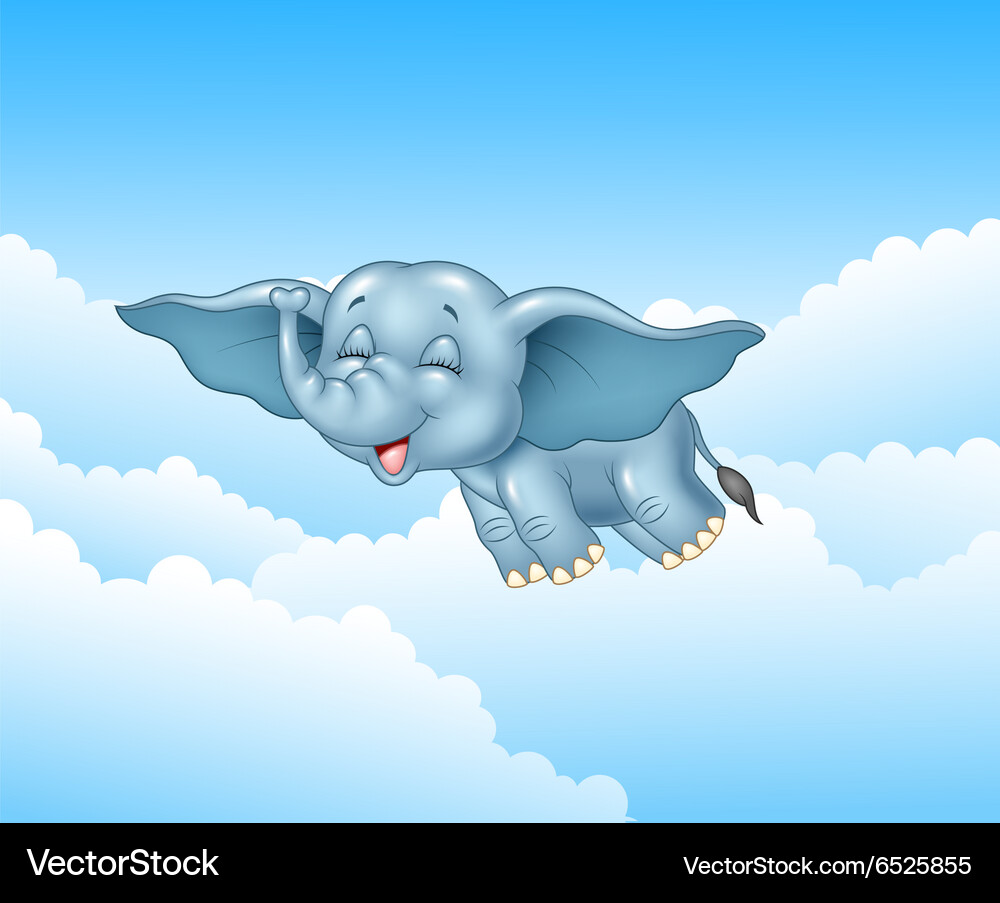 Cute baby elephant flying on cloud background Vector Image