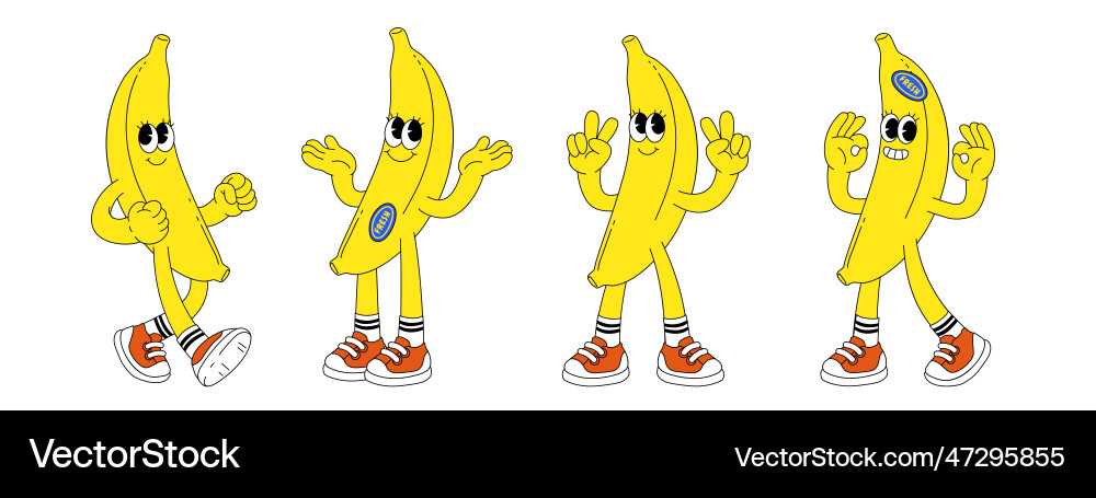 Fruit retro funky cartoon characters comic mascot Vector Image