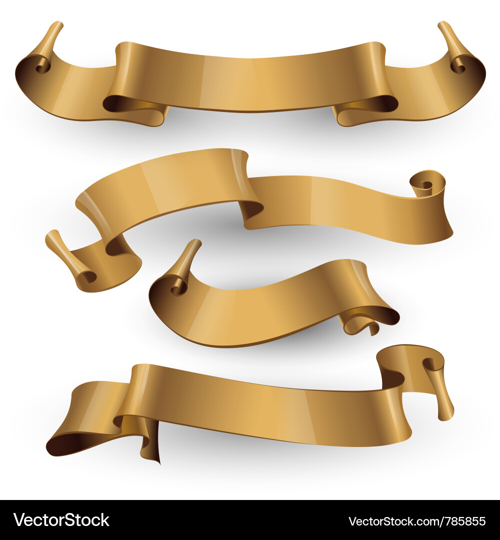 Gold glossy ribbons on a white background Vector Image