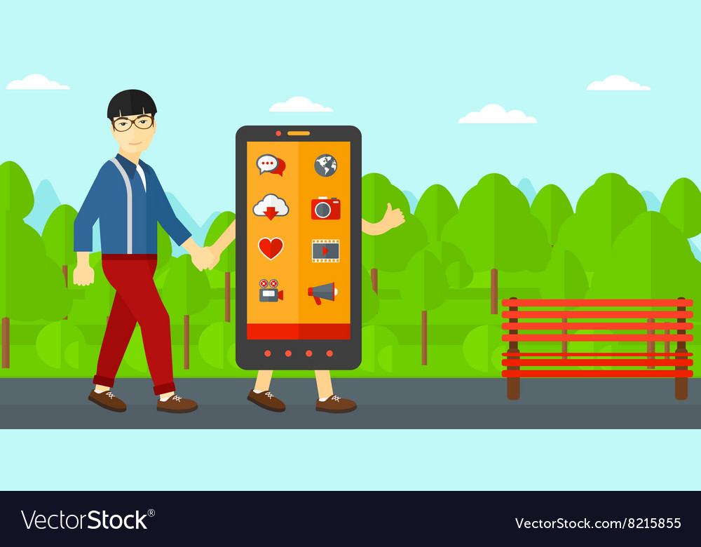 Man walking with smartphone Royalty Free Vector Image