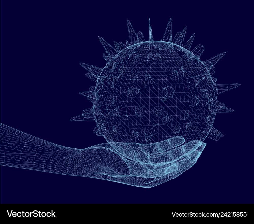 Polygonal human hand holds a sphere with spikes Vector Image
