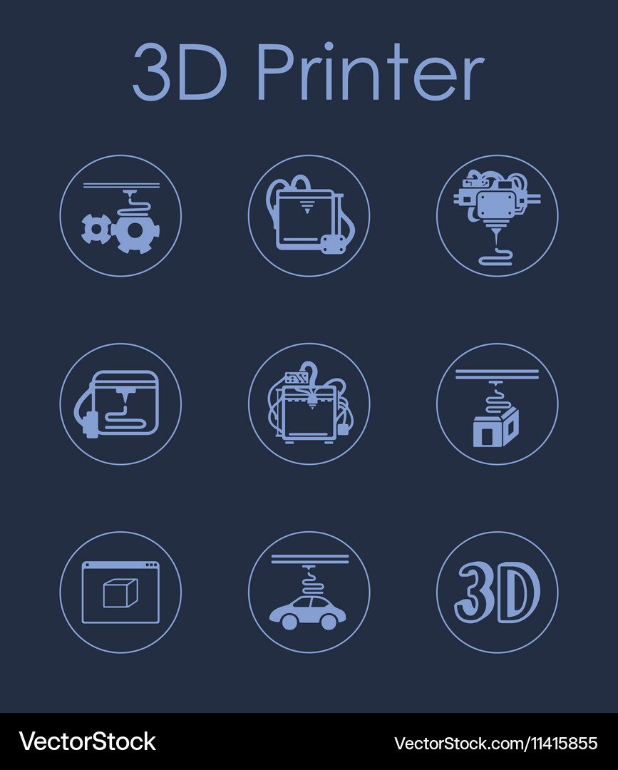 Set of three d printer simple icons Royalty Free Vector
