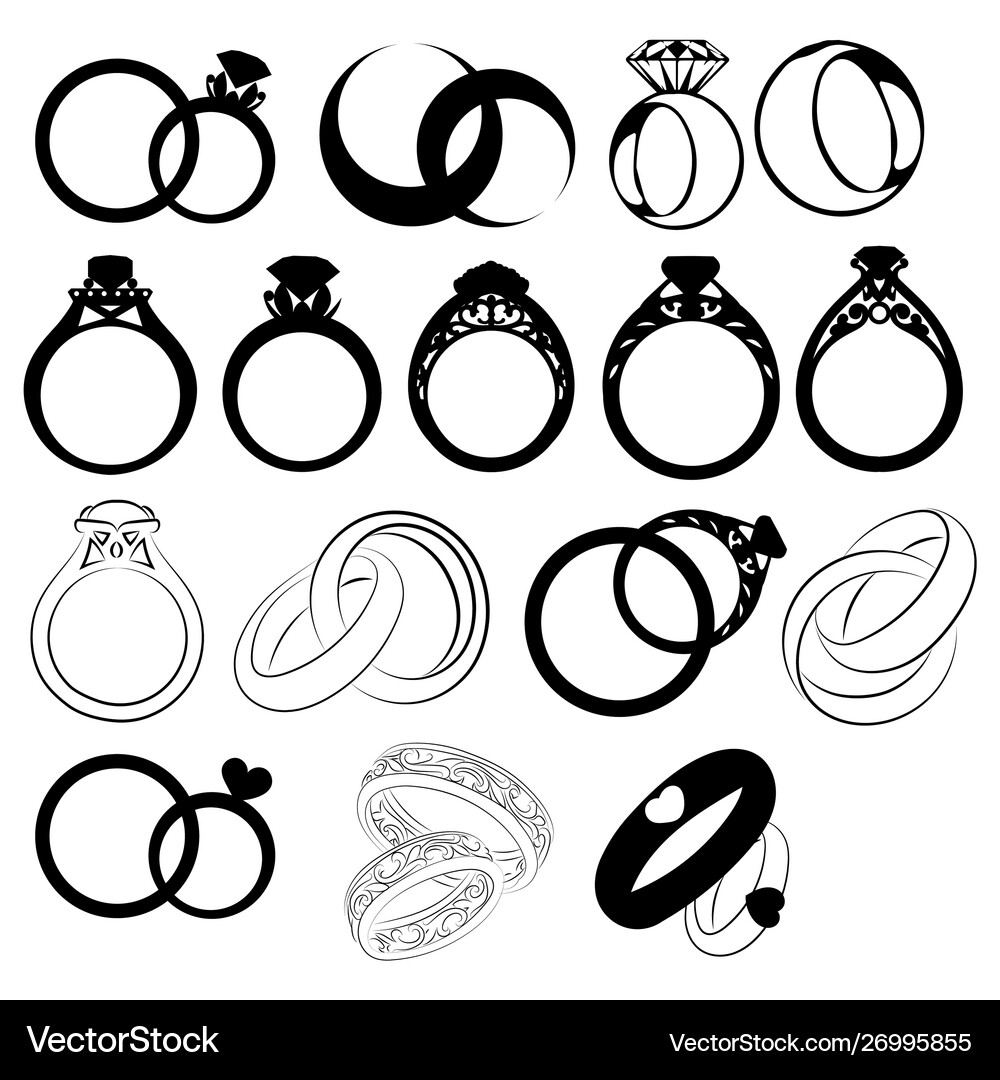 Set wedding rings collection engagement Royalty Free Vector