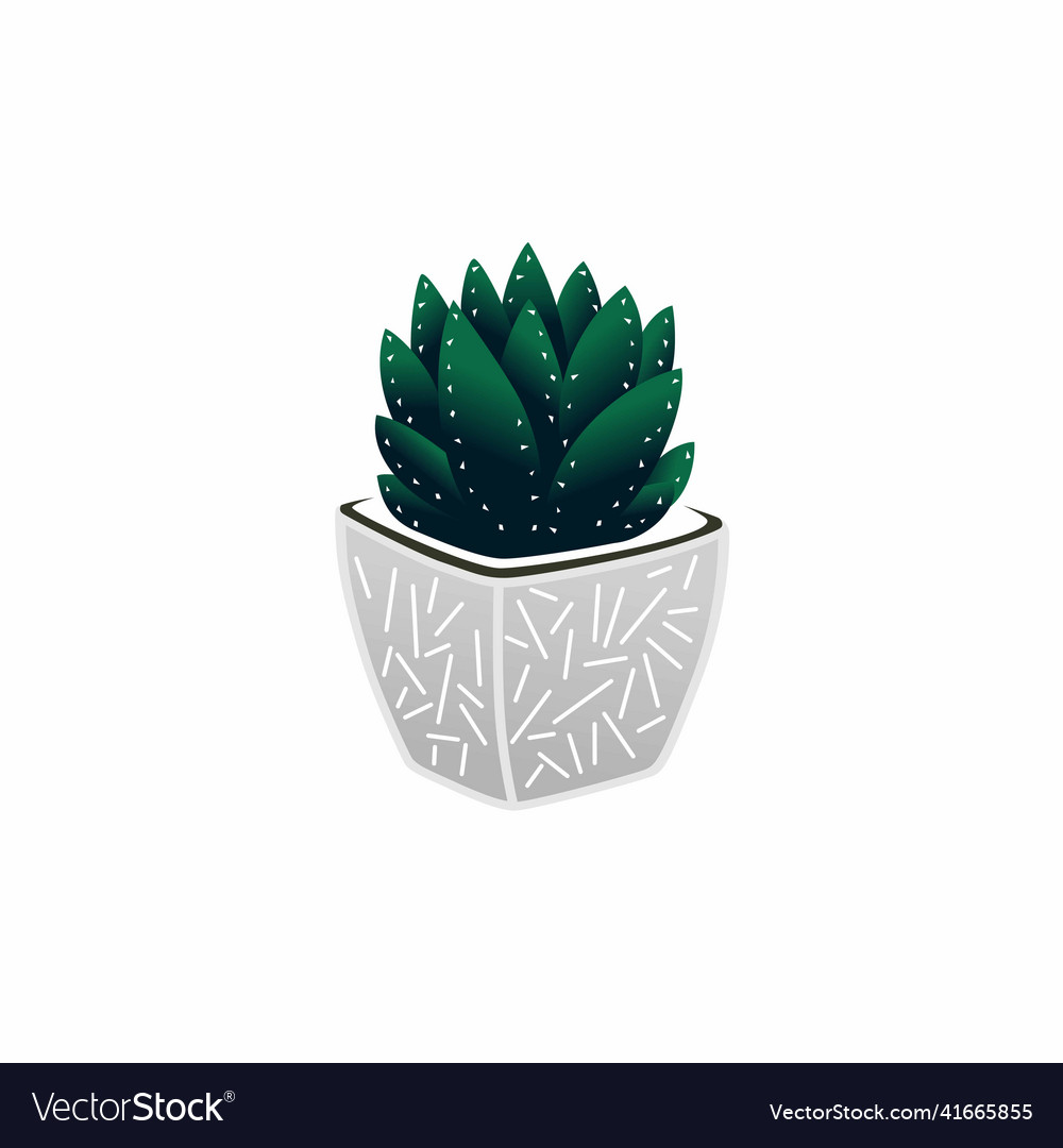 Spiny Cactus Plants In Pot Logo Design Abstract Vector Image
