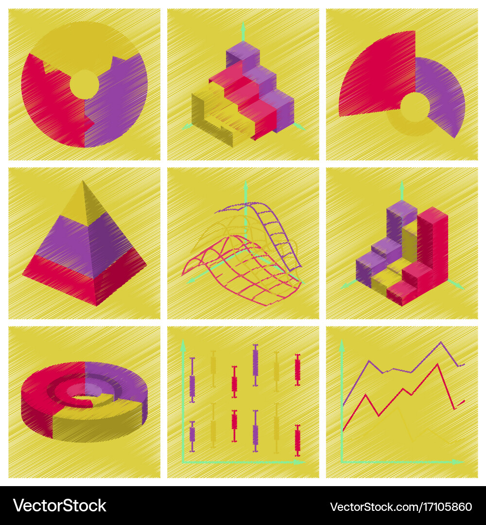 Assembly flat shading style icons economic graphs Vector Image