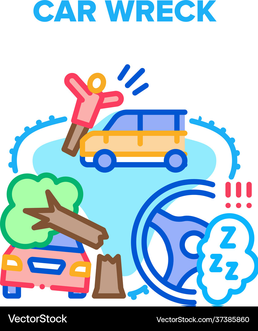 Car wreck crash concept color Royalty Free Vector Image